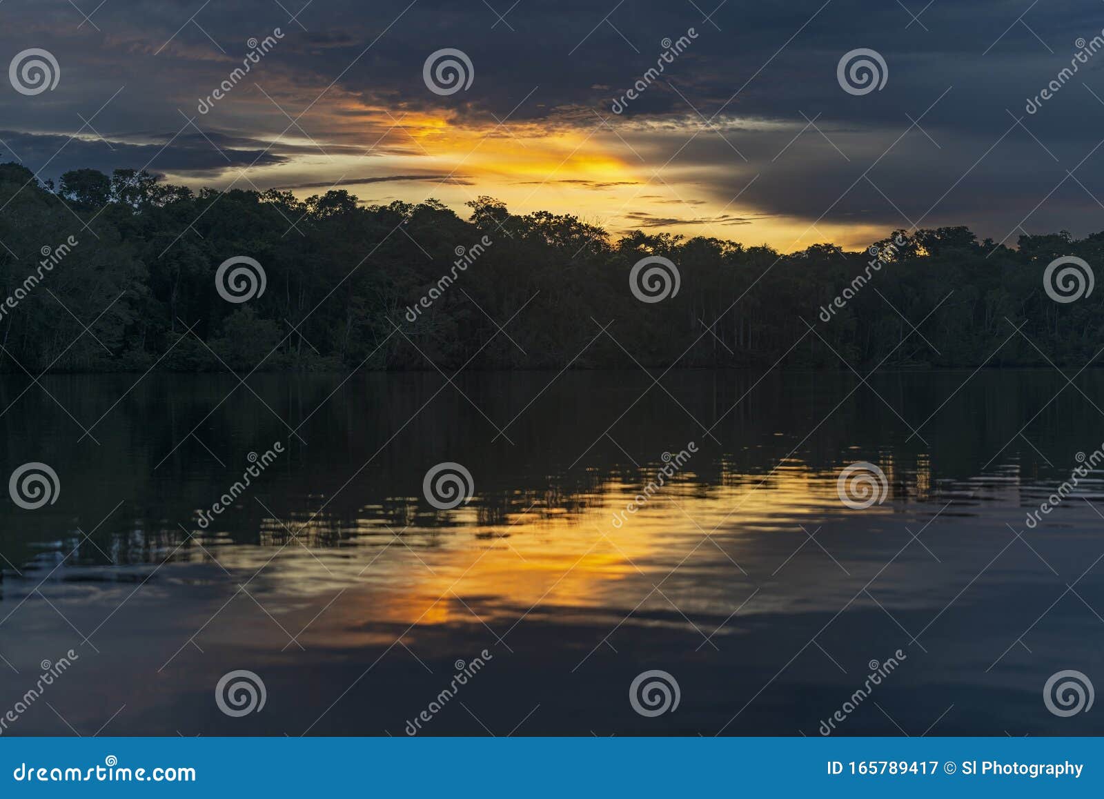 Amazon Rainforest Sunset Reflection Stock Image - Image of amazon ...