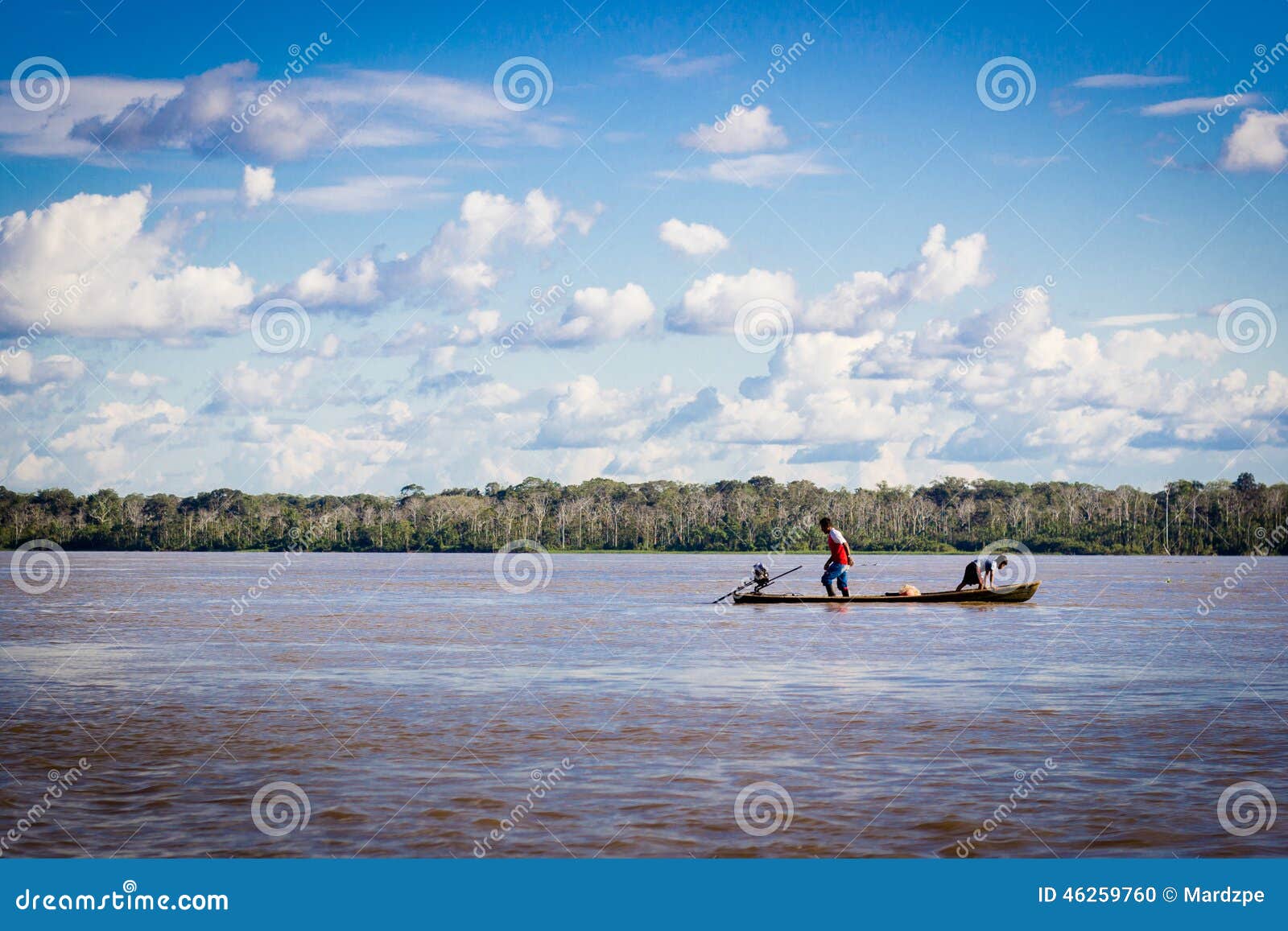Amazon River Boat with Blue Sky and Clouds Stock Photo - Image of ...