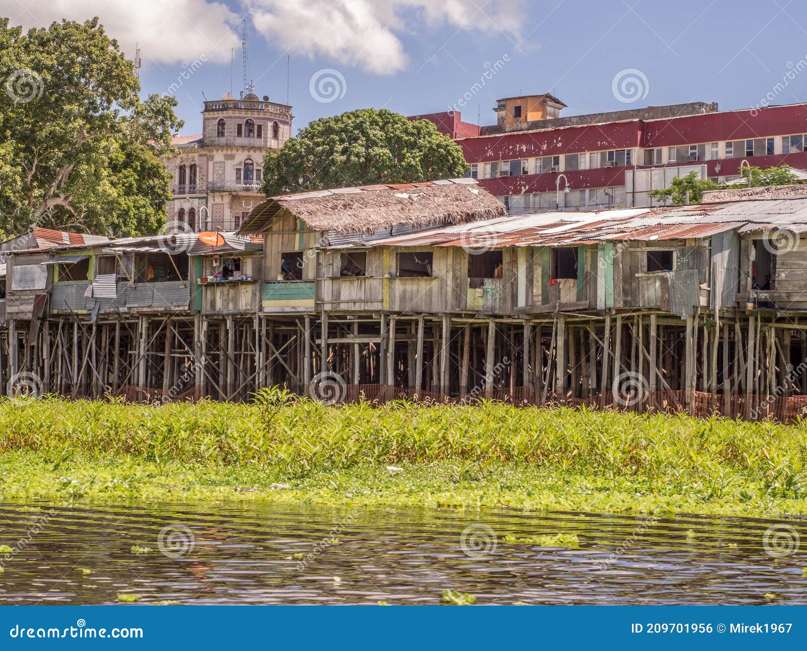 Amazon River stock photo. Image of peru, jungle, houses - 209701956