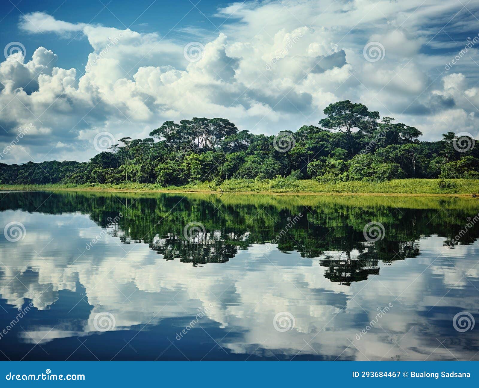 Amazon river landscape in stock illustration. Illustration of green ...