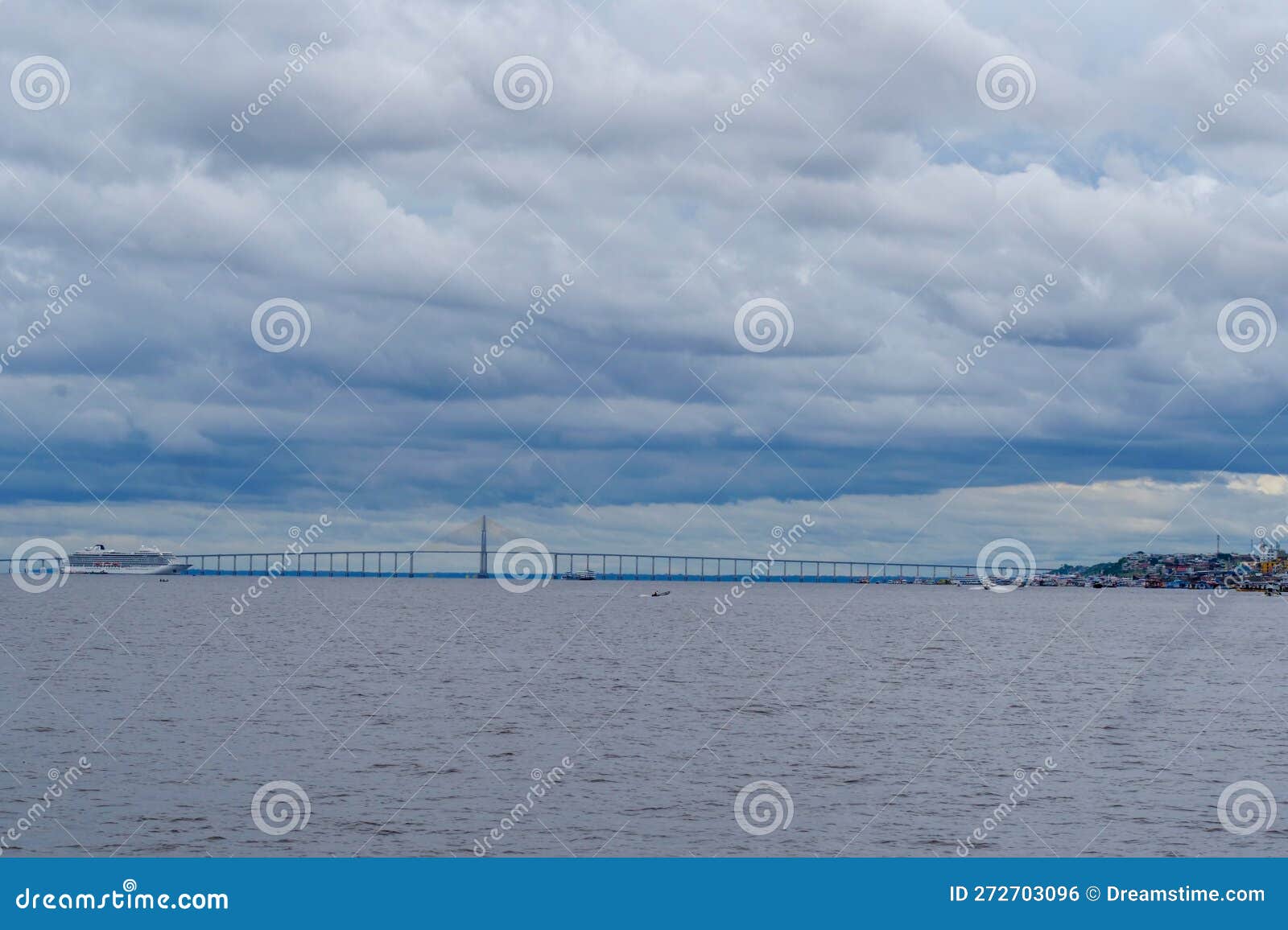 Amazon River with Manaus Bridge and Large Cruise Ship on the Left ...