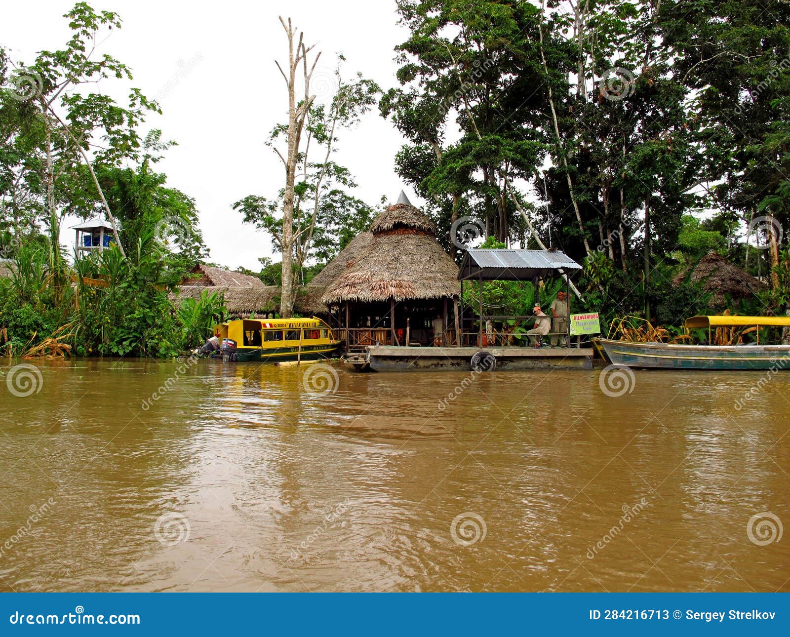 Amazon River, Peru - 10 May 2011: Indian Village on Amazon River, Peru ...