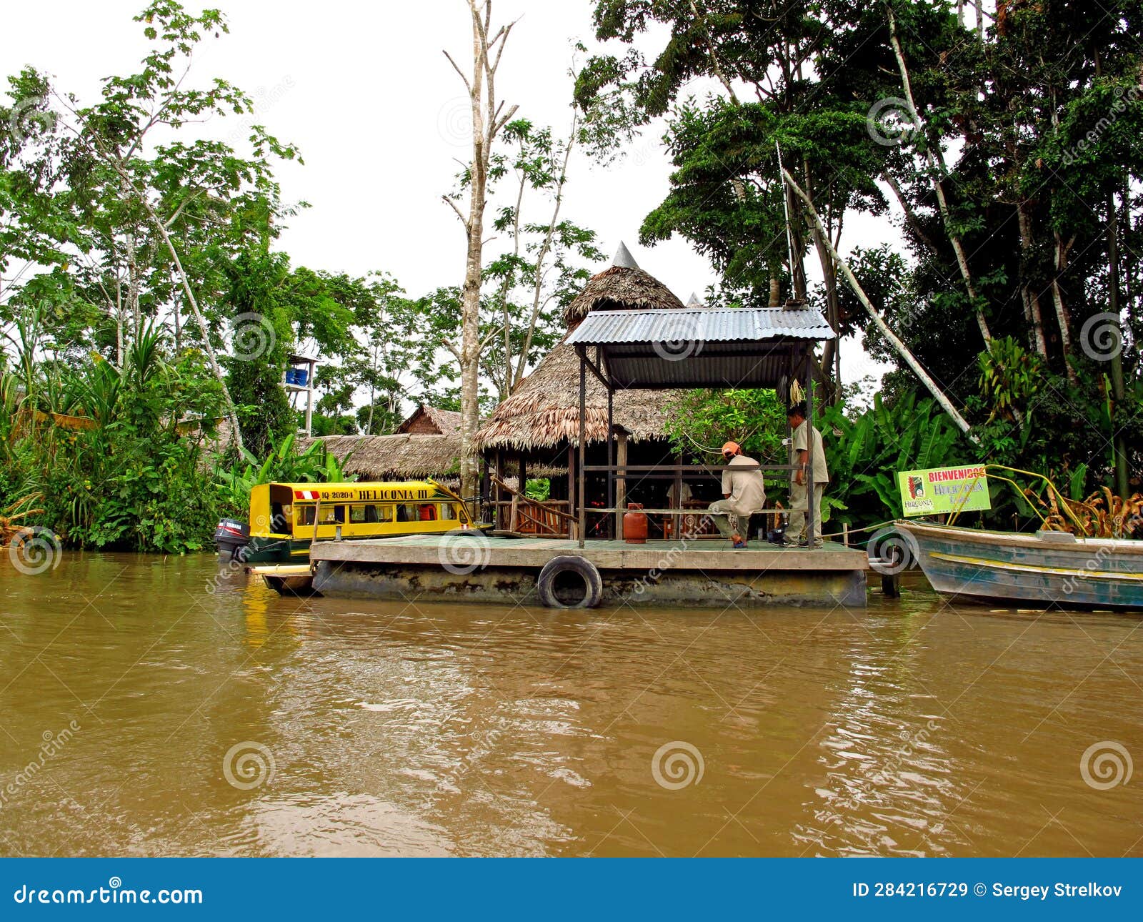 Amazon River, Peru - 10 May 2011: Indian Village on Amazon River, Peru ...