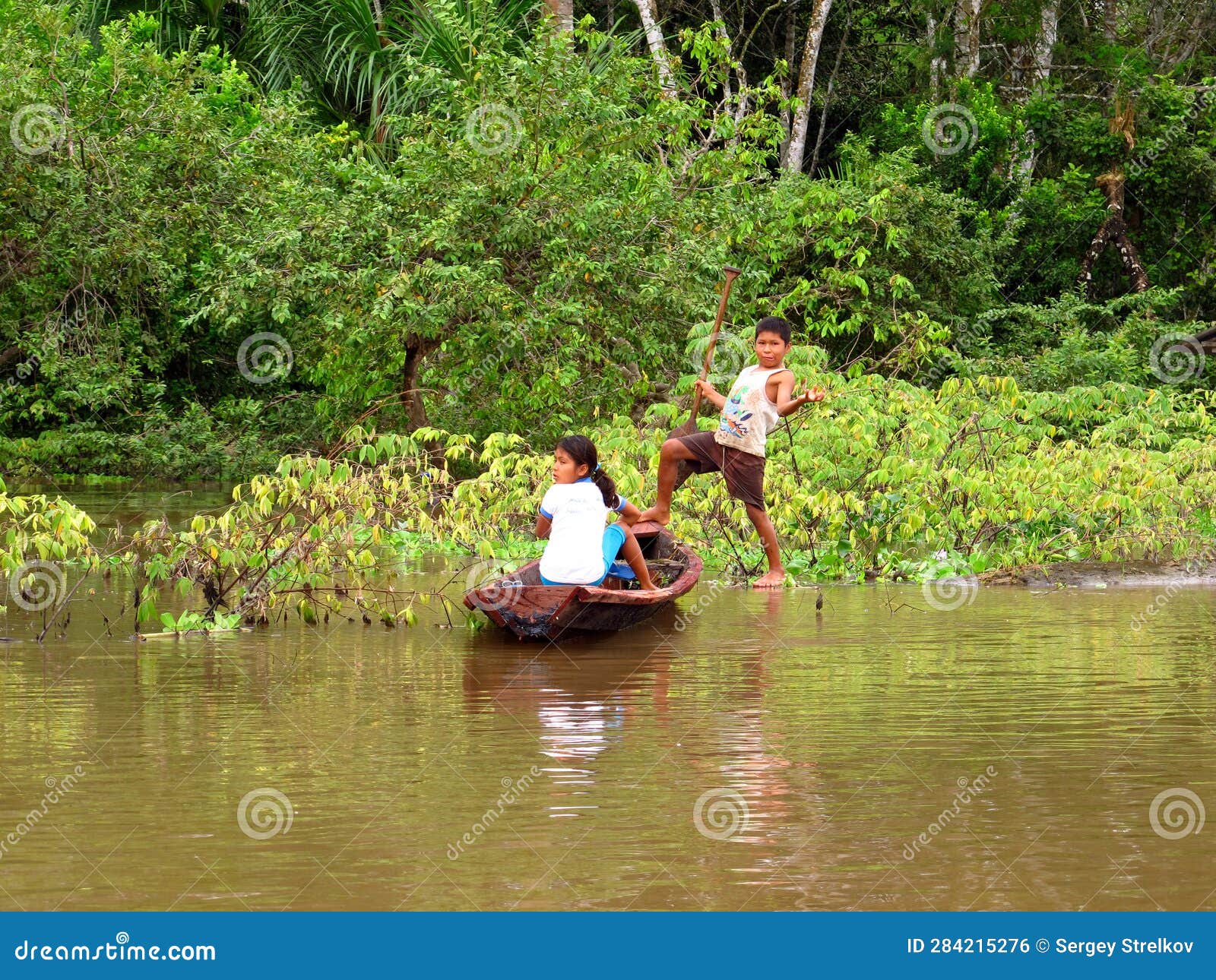 Amazon River, Peru - 10 May 2011: People in the Boat in Amazon River in ...