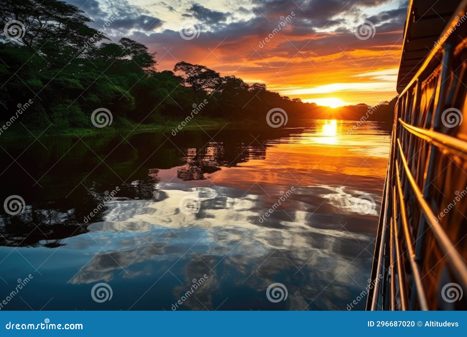 Amazon Sunset Melting into River, Viewed from Cruise Ship Stock Photo ...