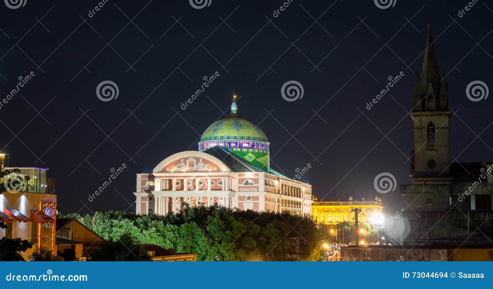 Amazon Theater at Night in Manaus, Brazil Stock Photo - Image of ...