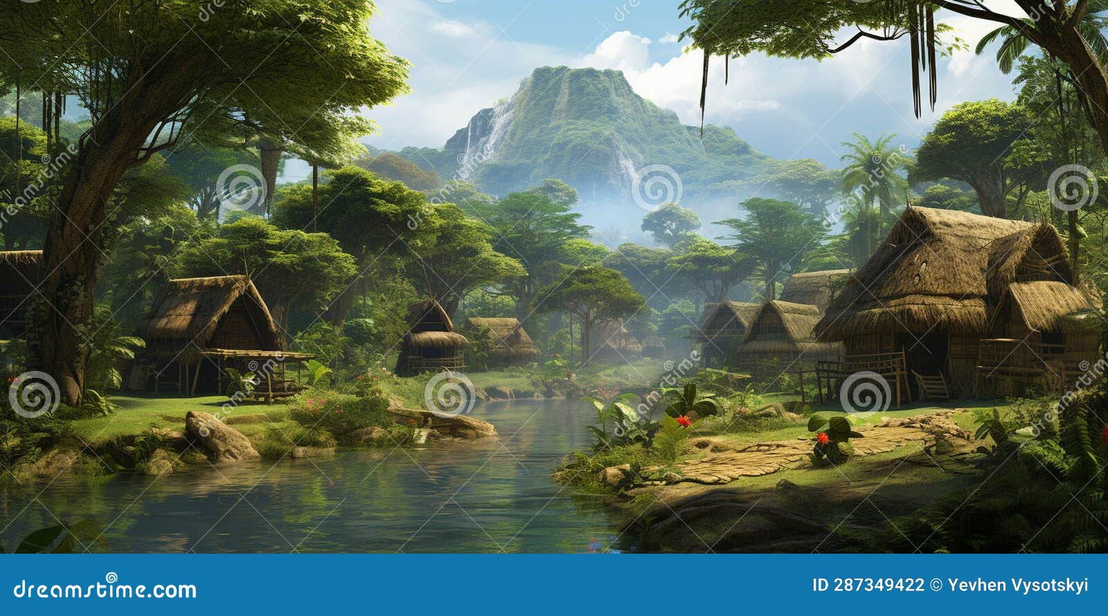 Amazon Village Huts on Trees Tropical Forest Primitive_001 Stock ...