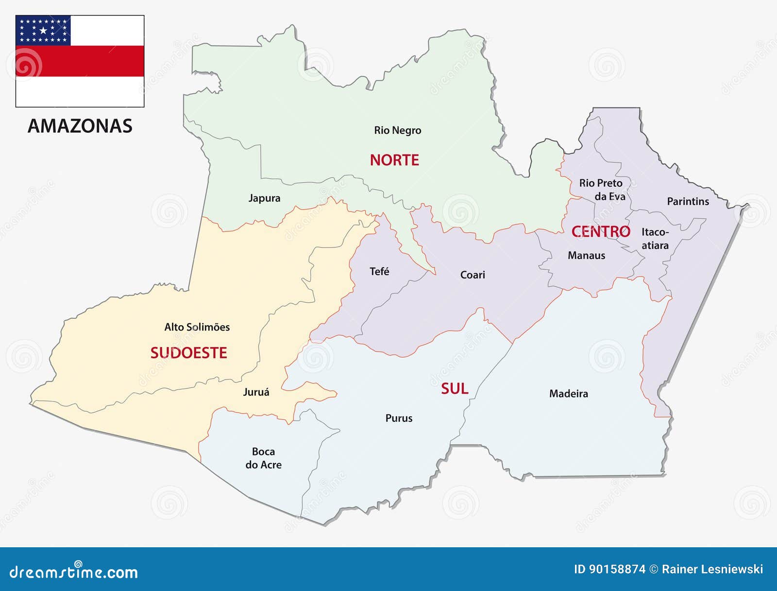 Amazonas Administrative and Political Map with Flag Stock Vector ...