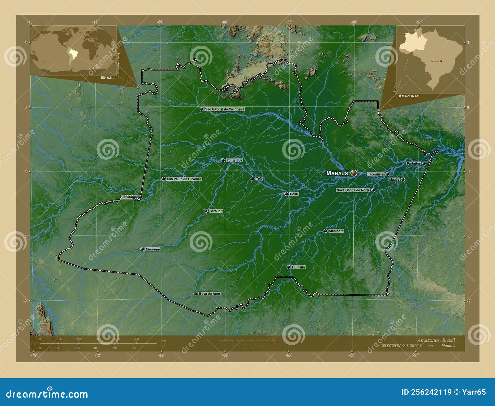 Amazonas, Brazil. Physical. Labelled Points of Cities Stock ...