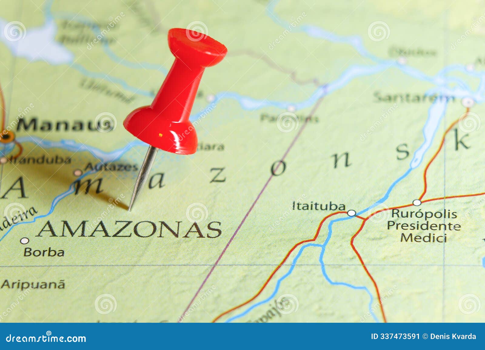 Amazonas, Brazil Pin on Map Stock Image - Image of freedom, tour: 337473591
