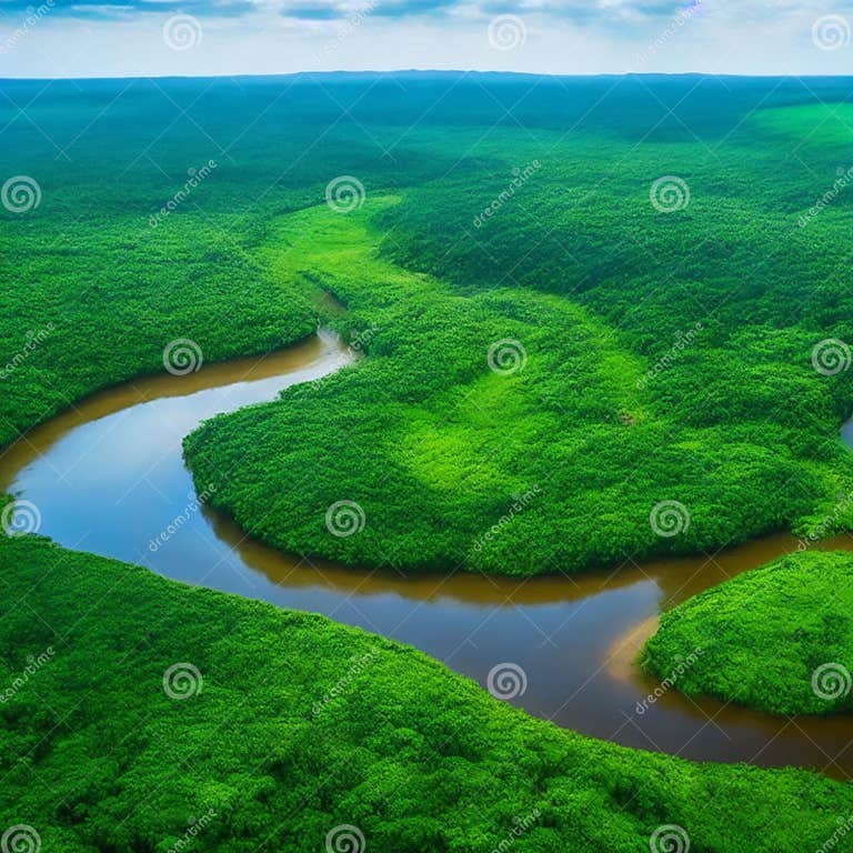 Amazon Rainforest. Aerial View of the Amazon Rainforest with a River ...