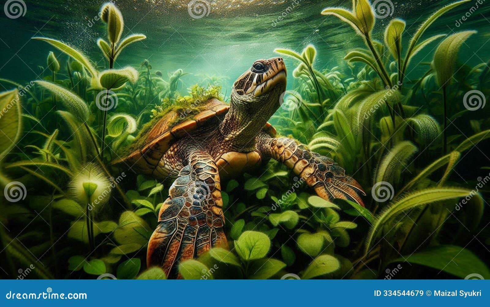 Amazonian River Turtle Among Aquatic Plants Stock Photo | CartoonDealer ...