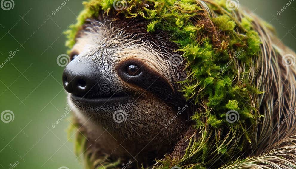 Amazonian Sloth with Moss Growing on Fur Stock Illustration ...