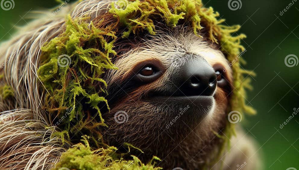 Amazonian Sloth with Moss Growing on Fur Stock Illustration ...
