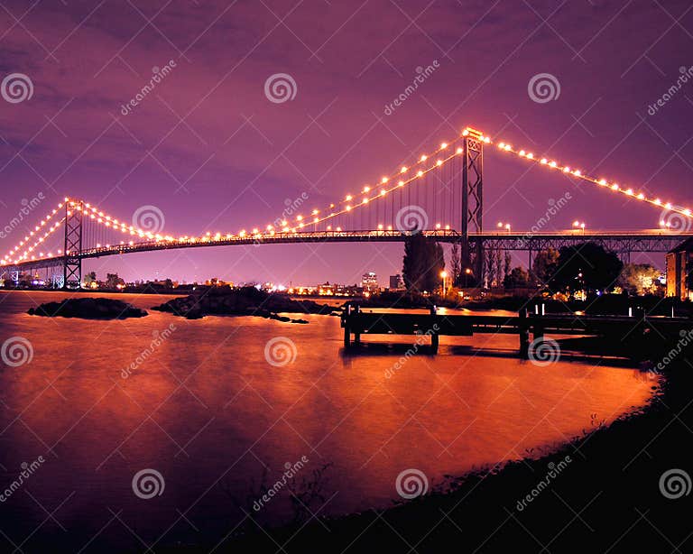 Ambassador Bridge Night Lights Stock Image - Image of lights ...