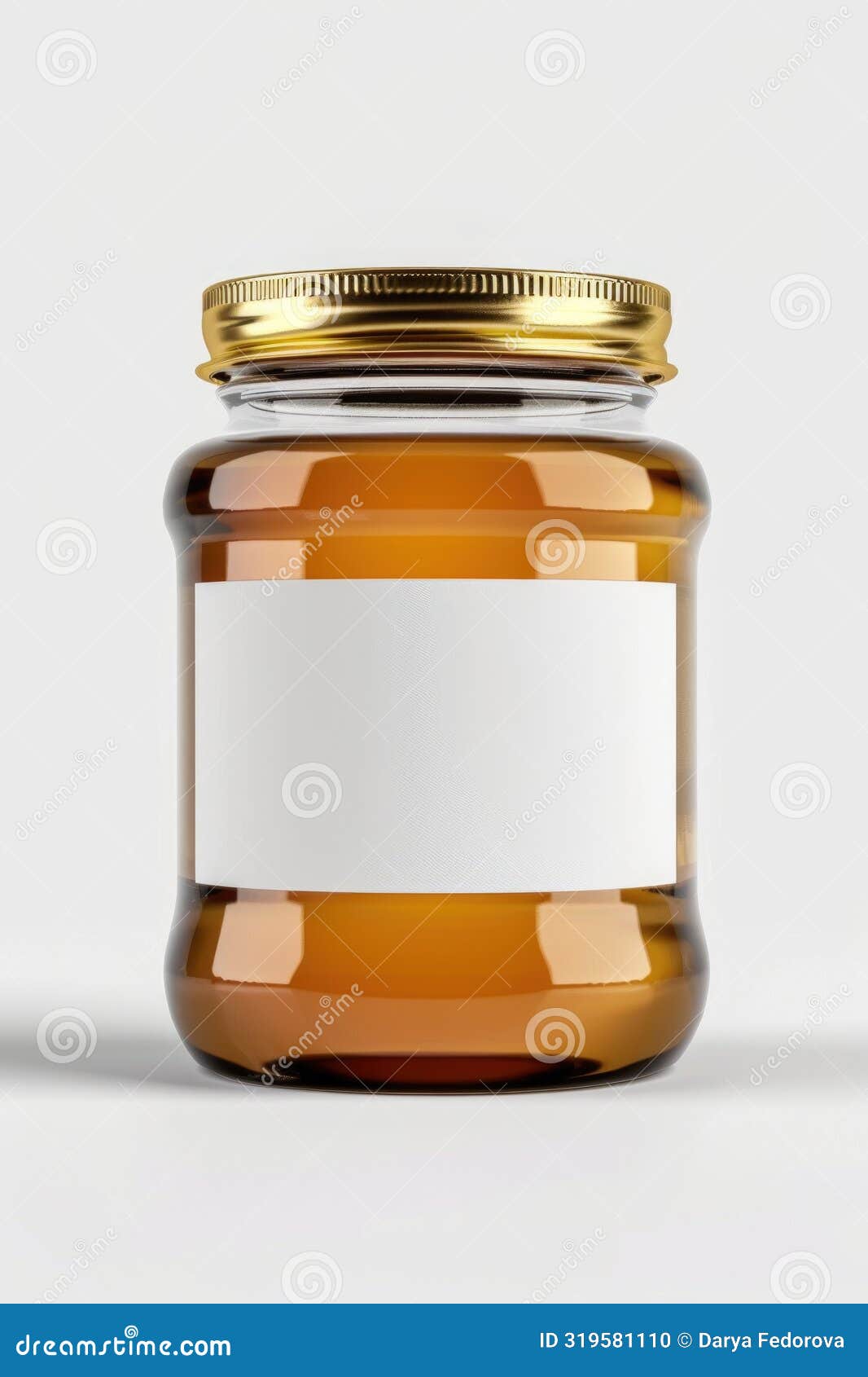 Amber Glass Jar with Blank Label on White Background for Packaging ...