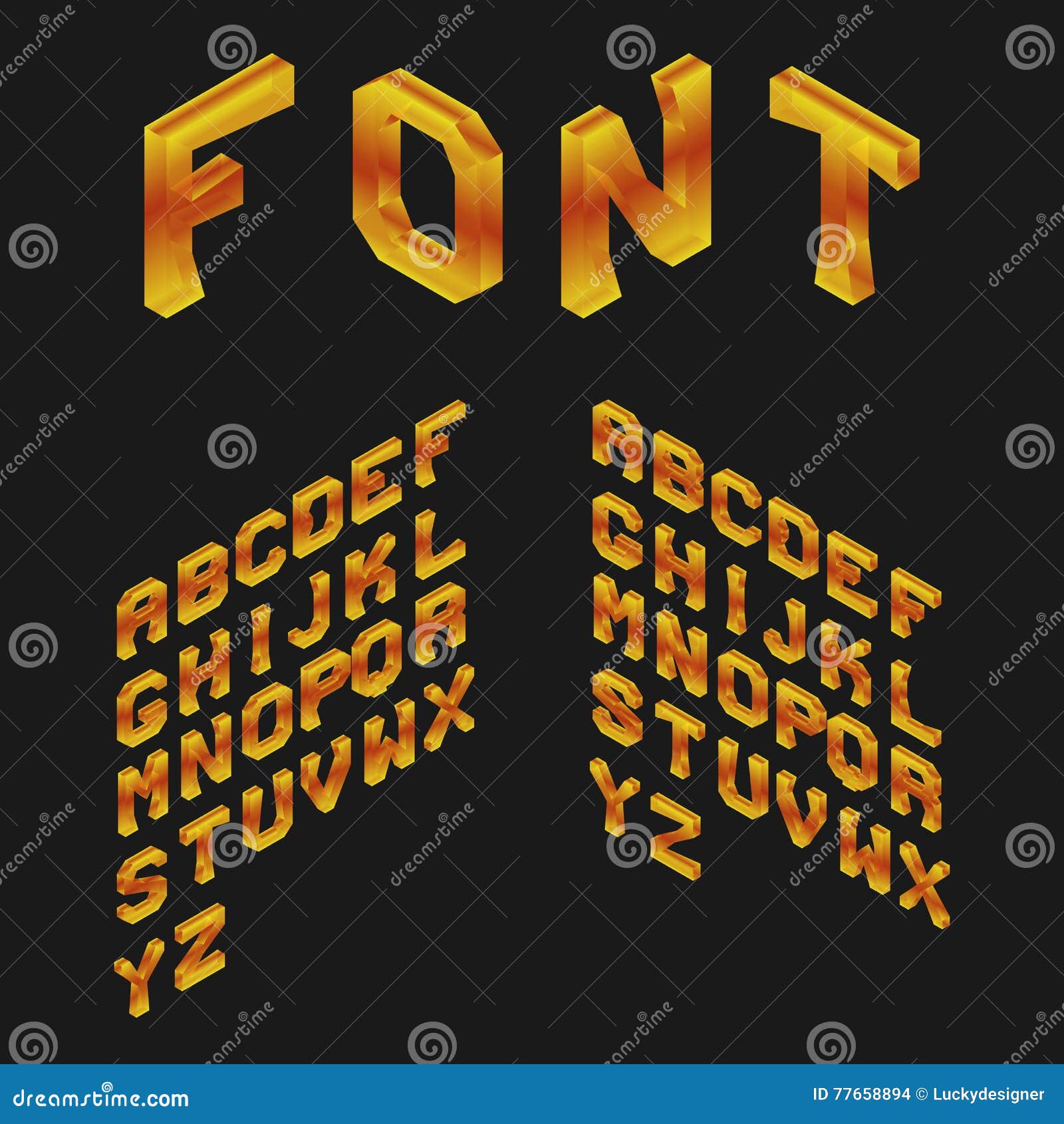 Amber Isometric Latin Alphabet. 3D Geometric Font Stock Vector ...