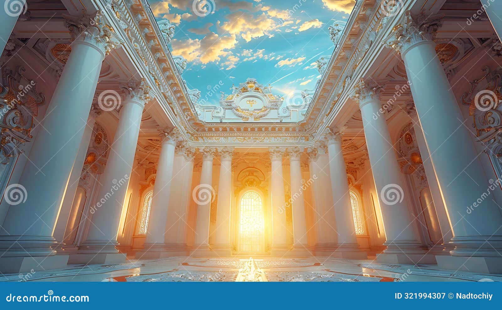 Amber Lighting Shines through Ceiling Columns in Building Stock Image ...