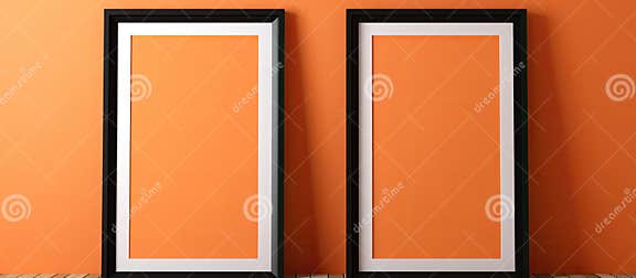 Amber Rectangular Frames on Peach Wall, Displaying Symmetry and Pattern ...