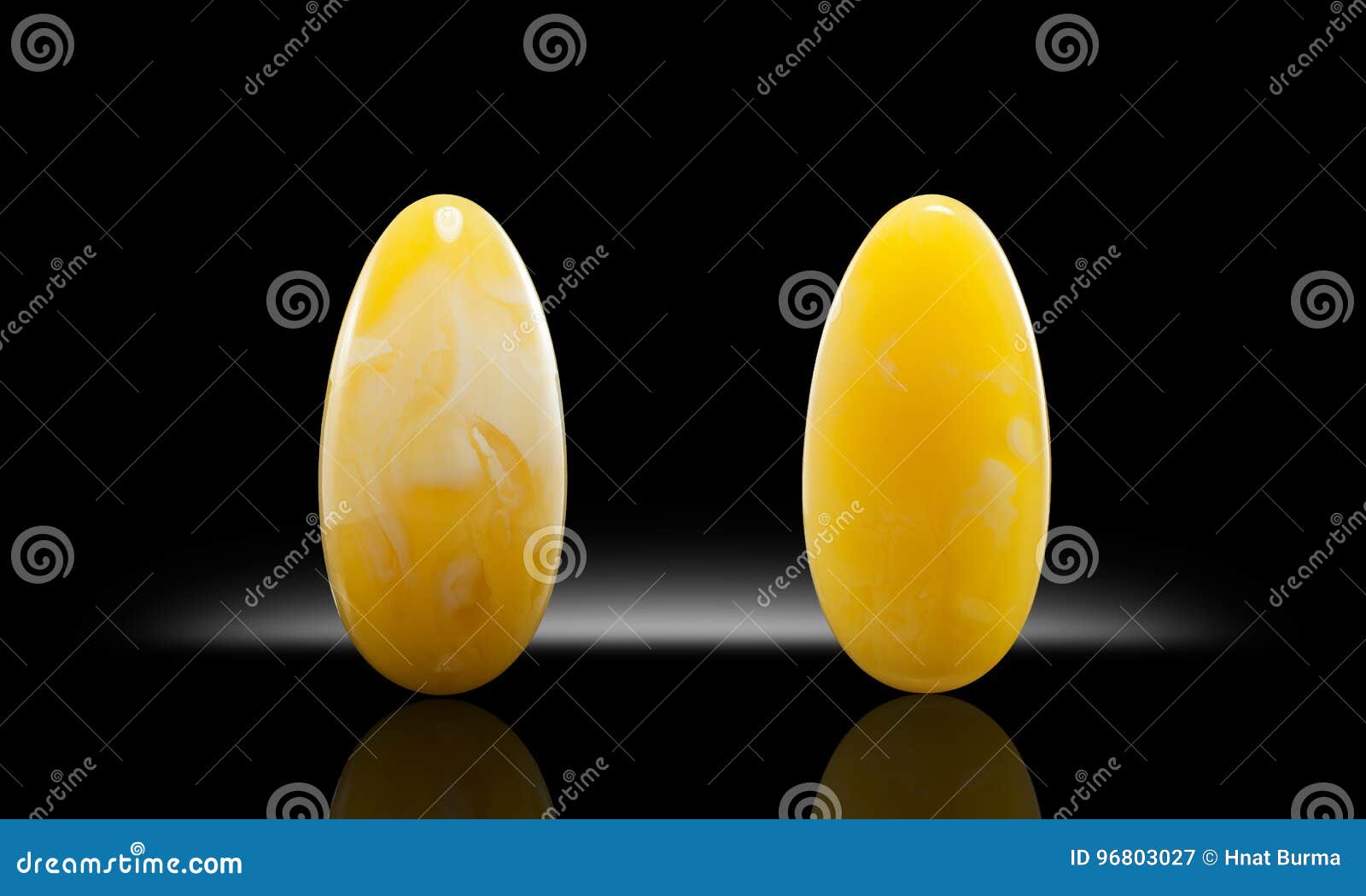 Amber Succinite Cabochon Front and Back on the Black Background Stock ...