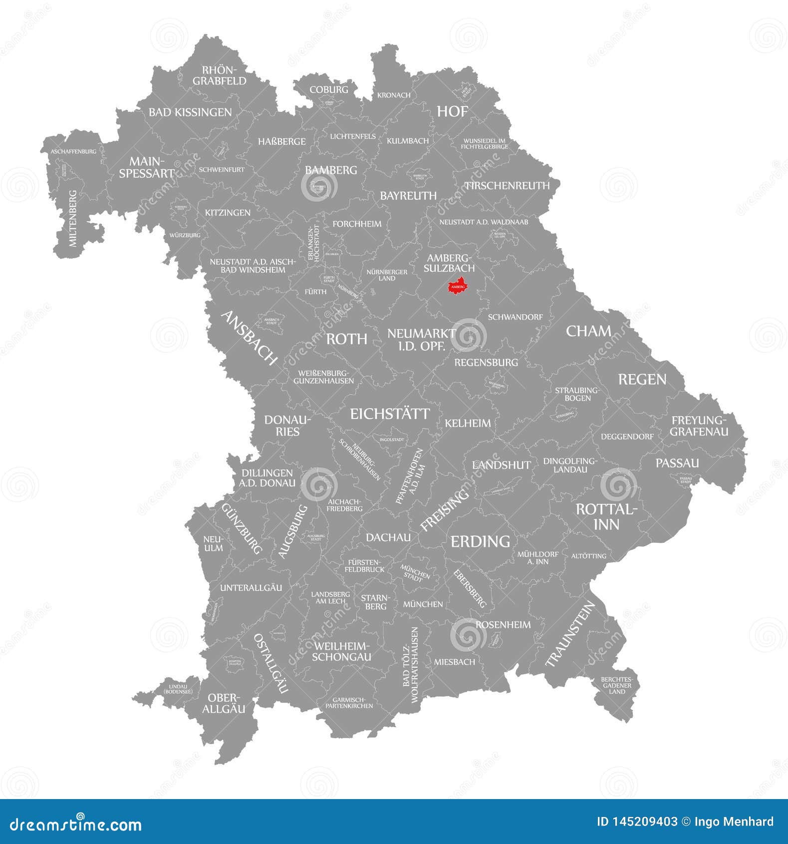Amberg City Red Highlighted in Map of Bavaria Germany Stock ...