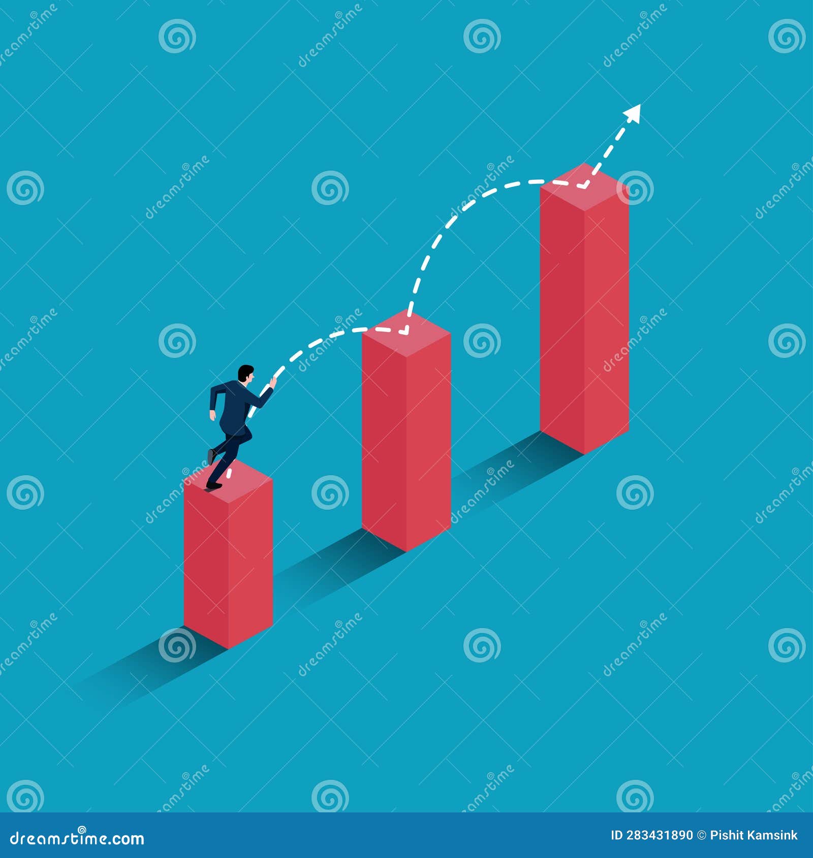 Ambition Concept with Businessman Jumping on Graph Columns Stock ...
