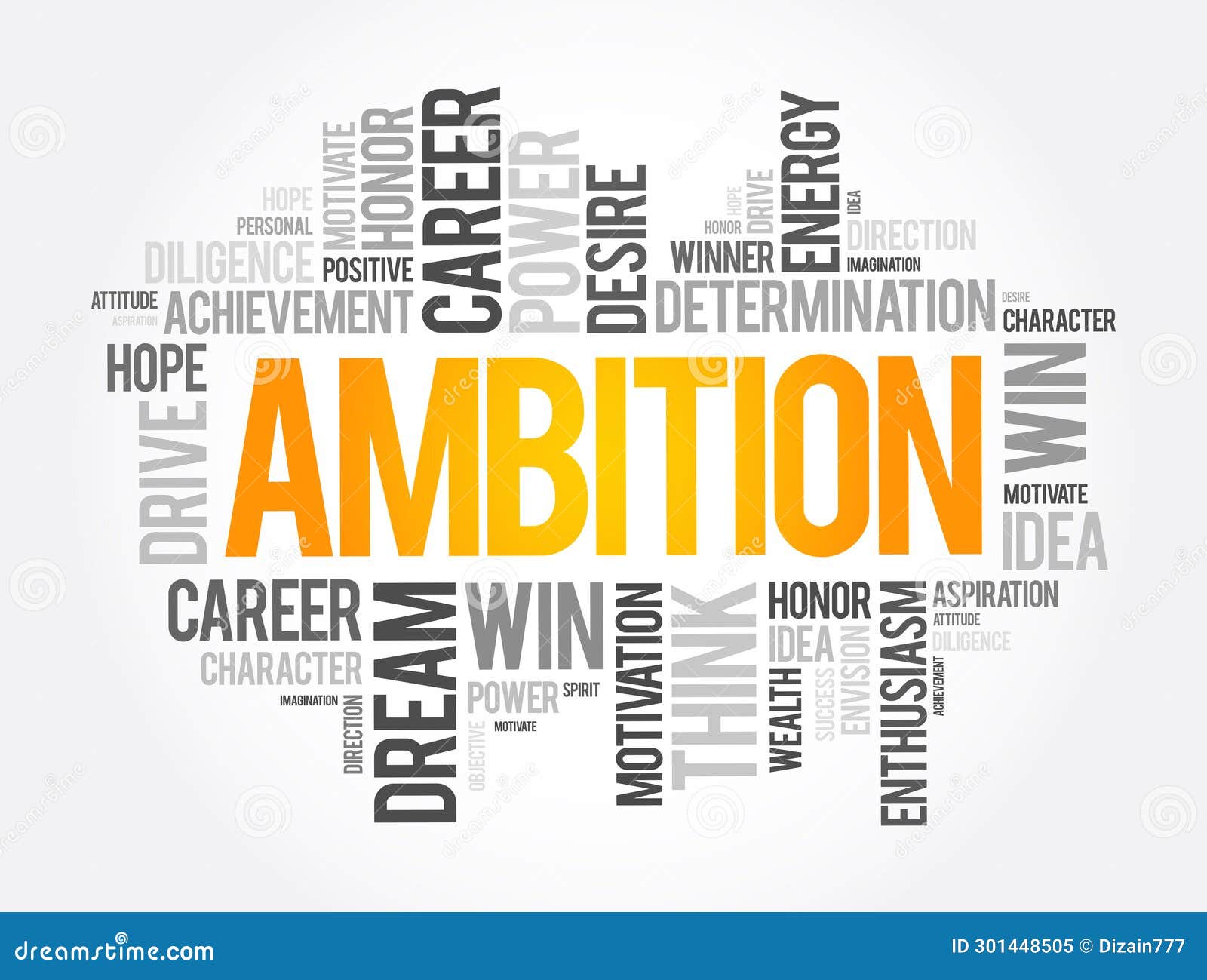 AMBITION - Word On A Yellow Piece Of Paper On A Blue Background Royalty ...