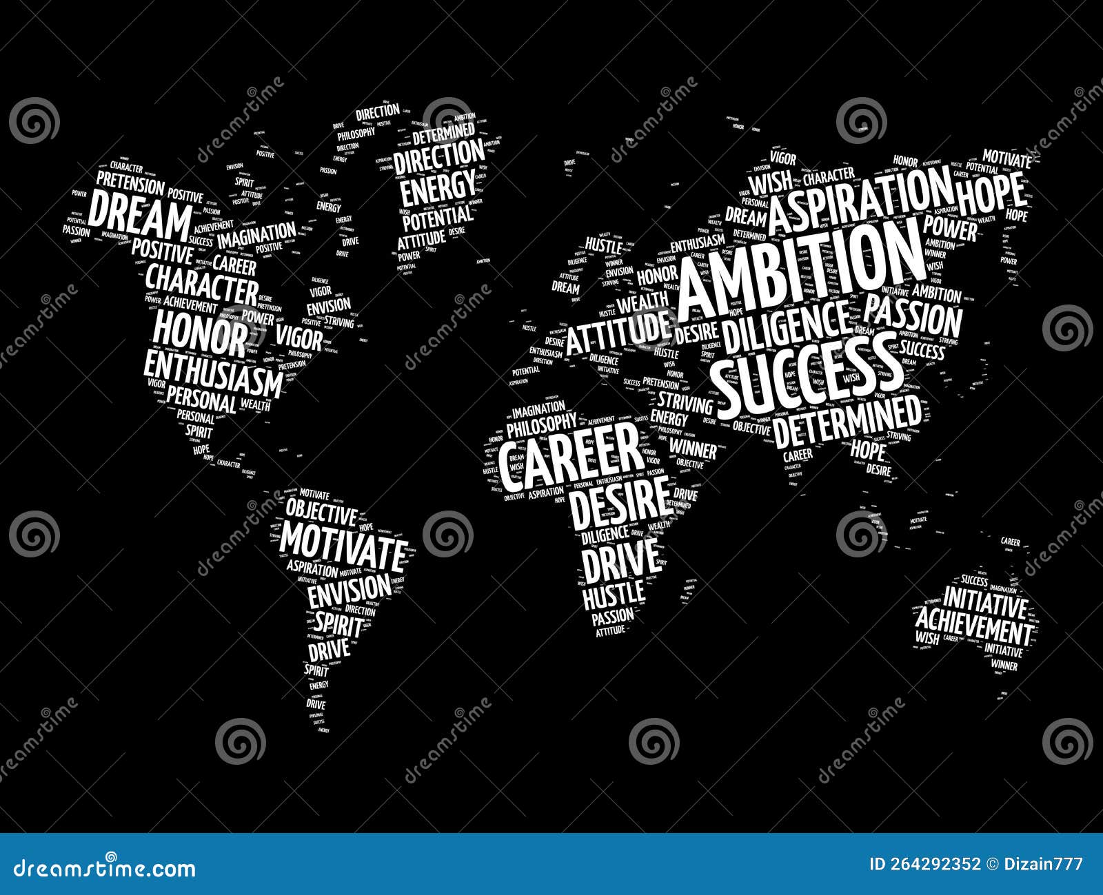Ambition Word Cloud in Shape of World Map, Concept Background Stock ...