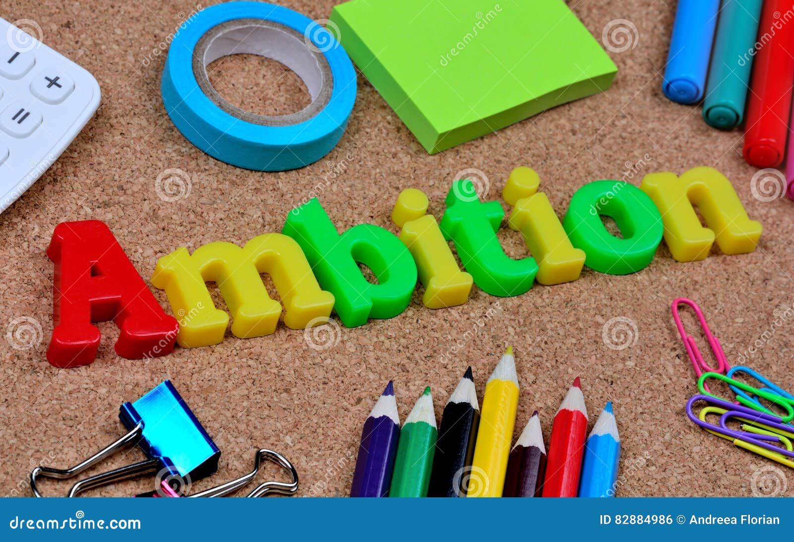 Ambition Word on Cork Background Stock Photo - Image of binder ...