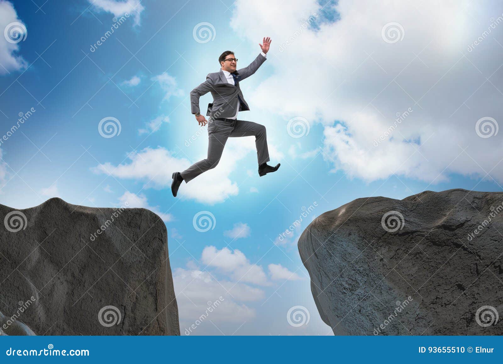 The Ambitious Businessman Jumping Over the Cliff Stock Photo - Image of ...