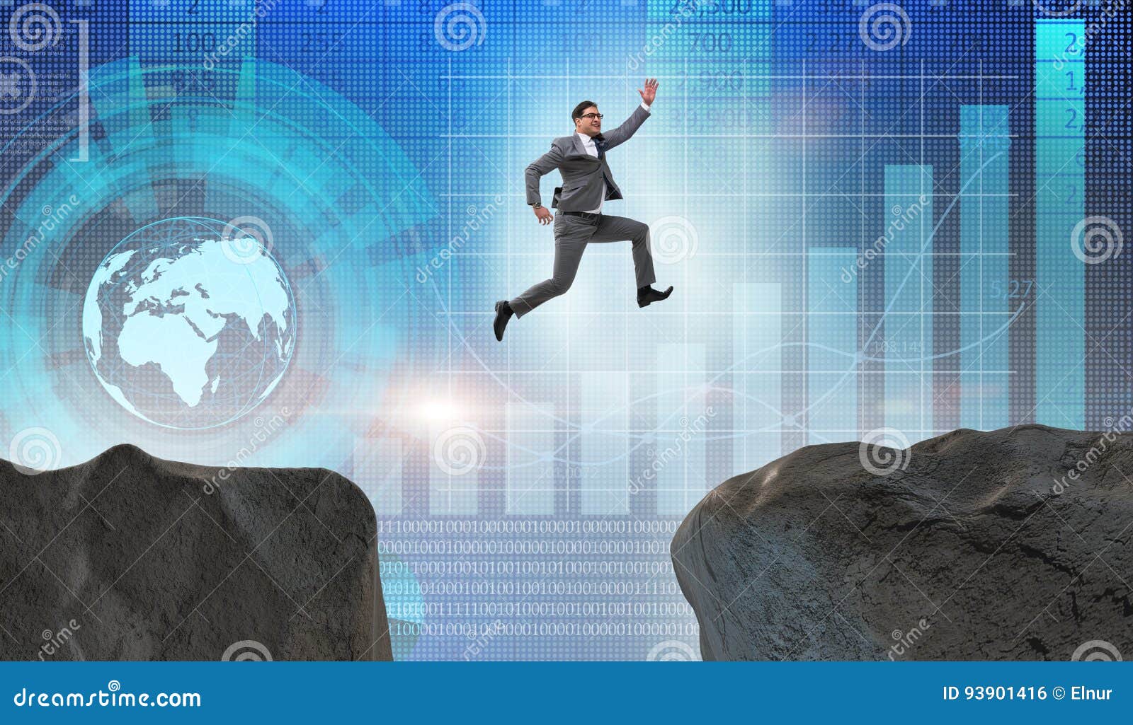 The Ambitious Businessman Jumping Over the Cliff Stock Illustration ...