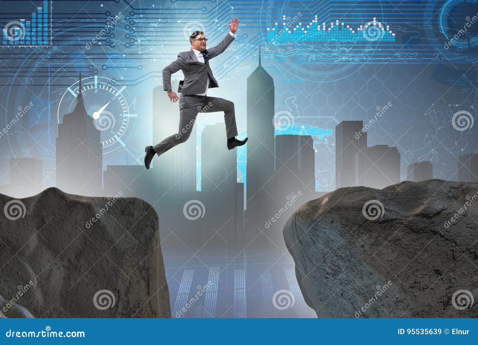 The Ambitious Businessman Jumping Over the Cliff Stock Image - Image of ...
