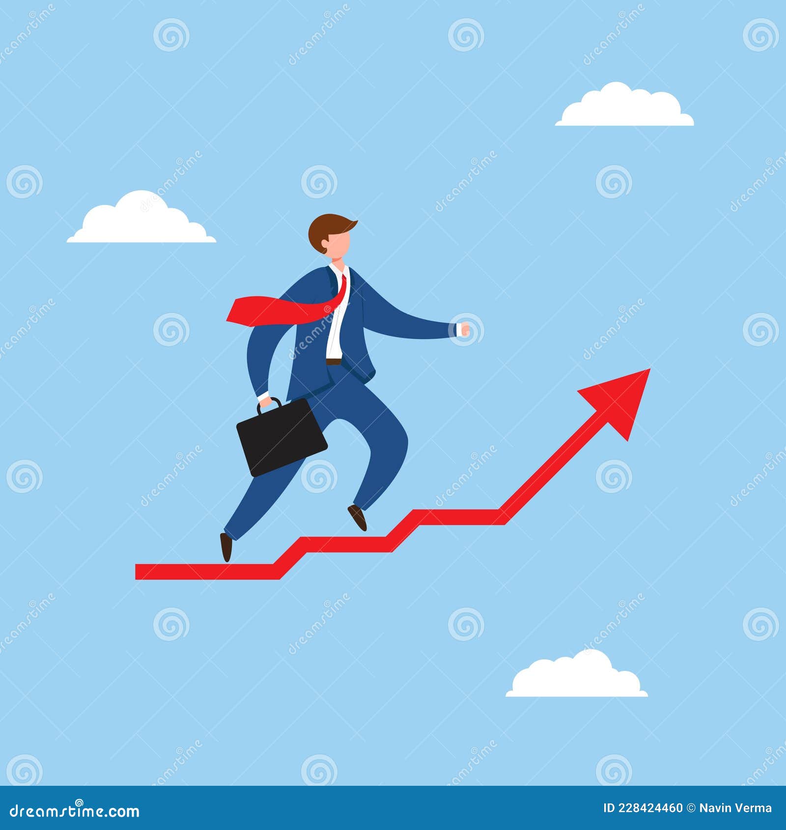 Ambitious Businessman with an Upward Arrow in the Sky Stock Vector ...