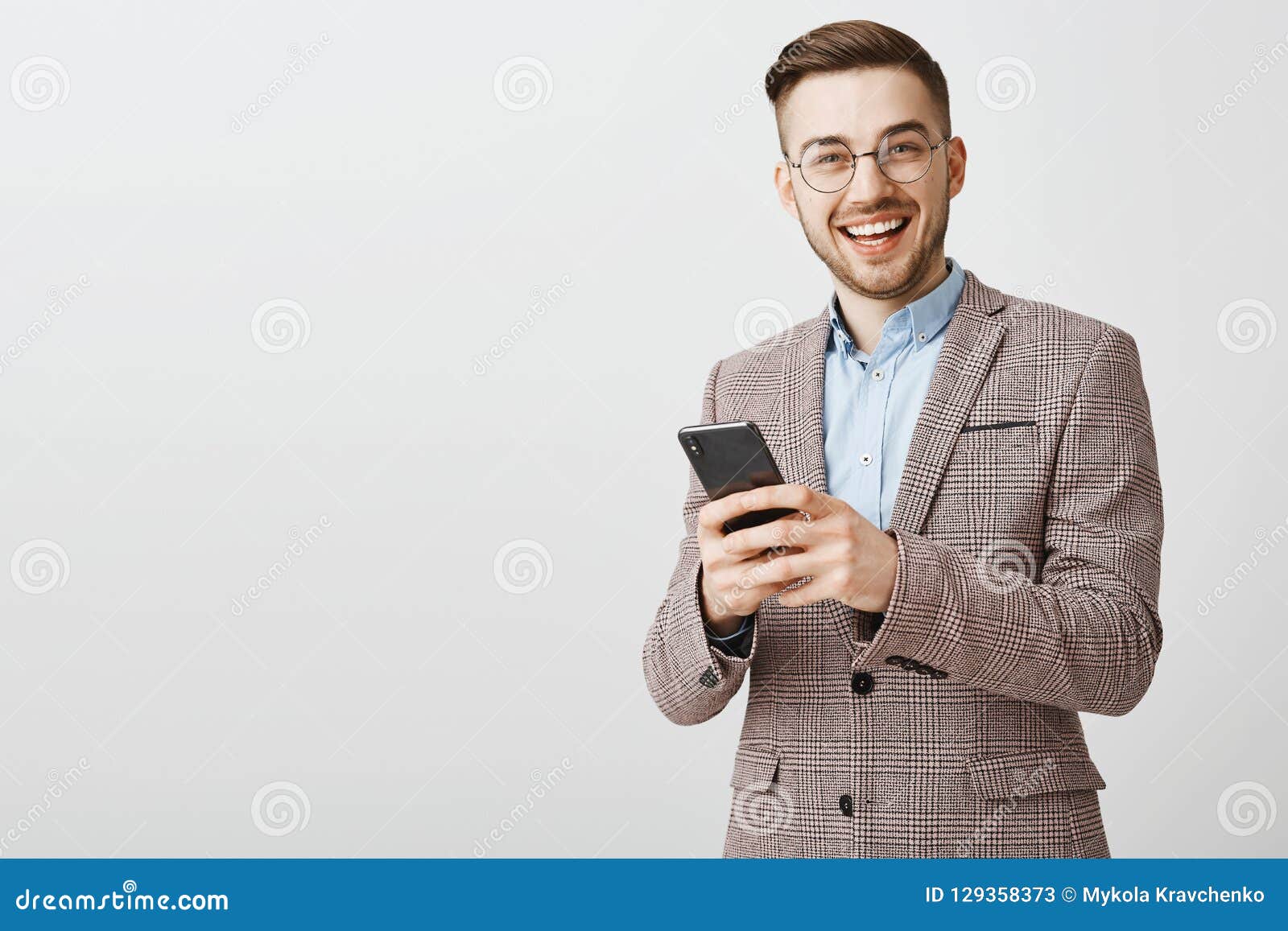 Ambitious Good Looking Delighted Businessman In Glasses And Stylish