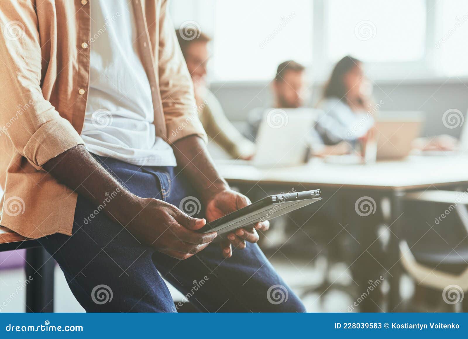 Ambitious Learner Using Tablet in His Studying Process Stock Image ...