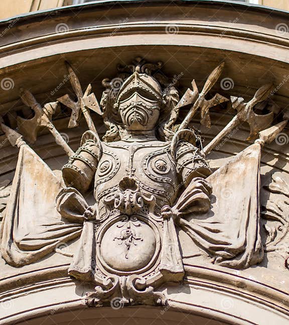 Detail of an stone amblem. stock photo. Image of destination - 93425336