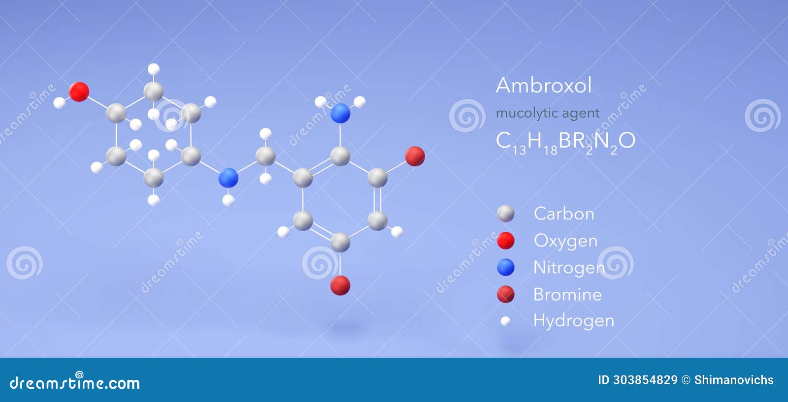 Ambroxol Molecule, Structural Chemical Formula, Ball-and-stick Model ...
