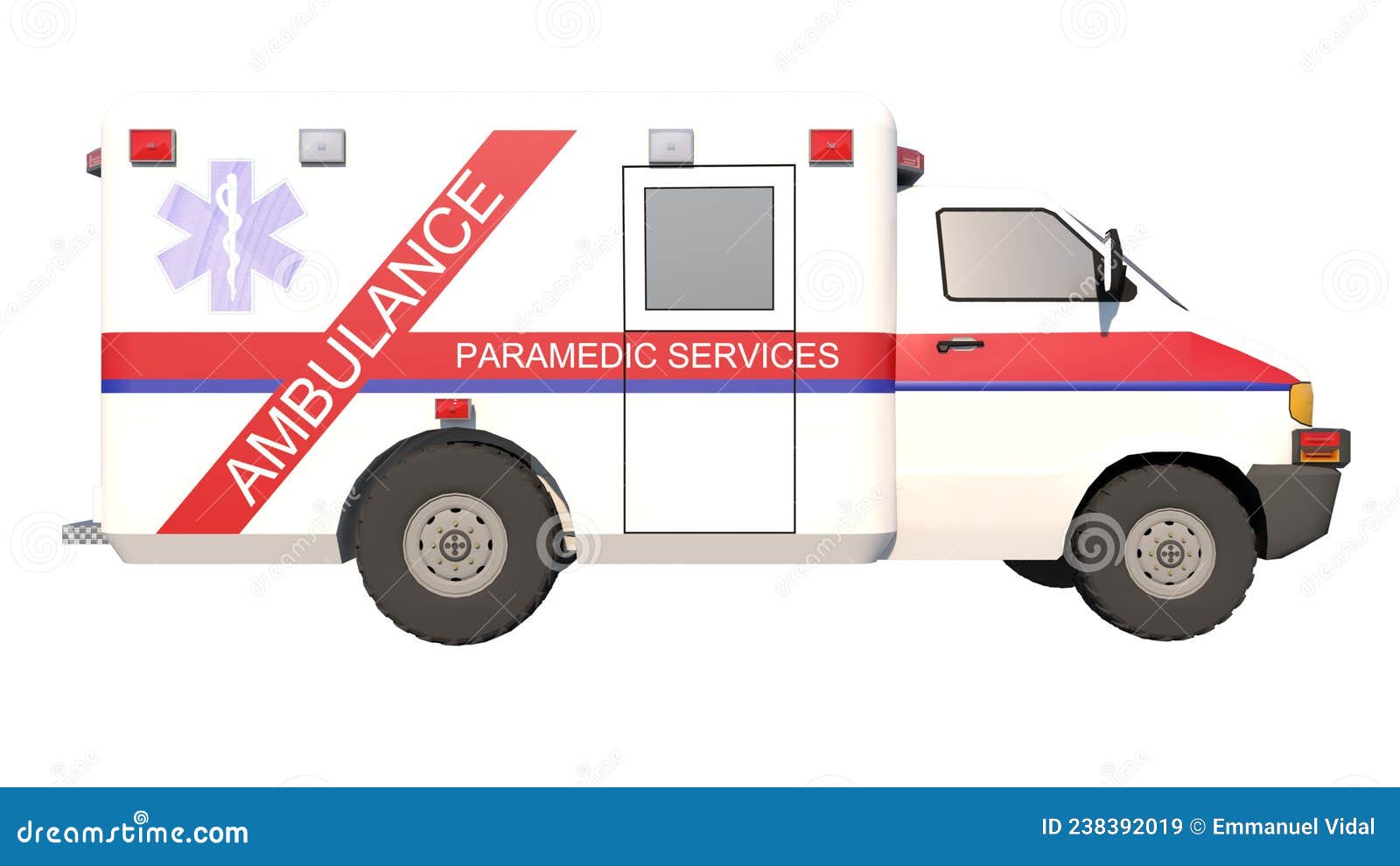 Ambulance 3- Lateral View White Background 3D Rendering Ilustracion 3D ...