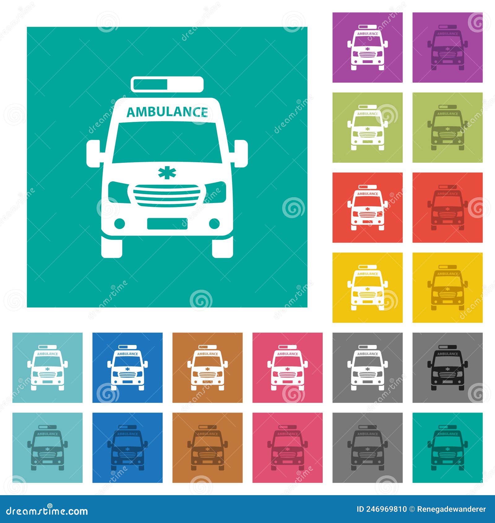 Ambulance Car Front View Square Flat Multi Colored Icons Stock Vector ...