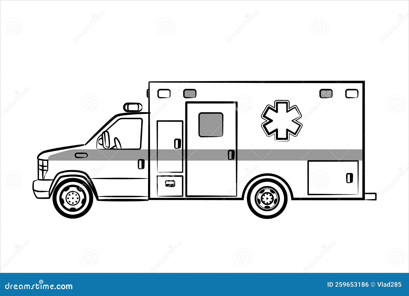 A Hand Drawn Line Art Of A Ambulance. Royalty-Free Illustration ...