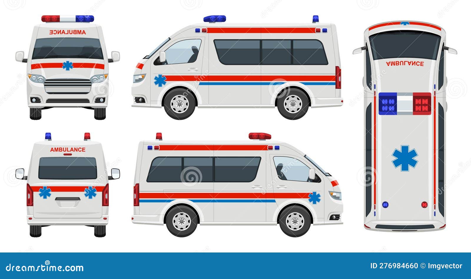 Ambulance Car Vector Template Side, Front, Back Top View Stock Vector ...