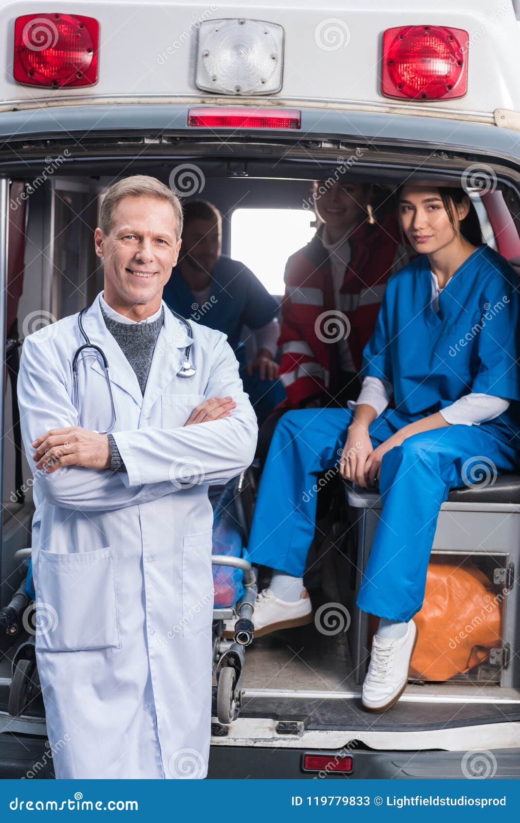 Ambulance Doctors Working Team Looking Stock Image - Image of cheerful ...