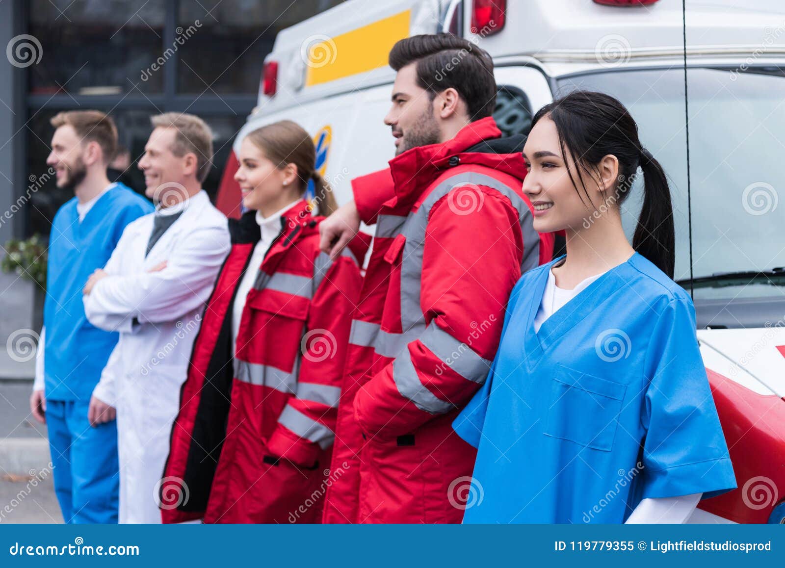 Ambulance Doctors Working Team Standing and Posing in Front Stock Image ...