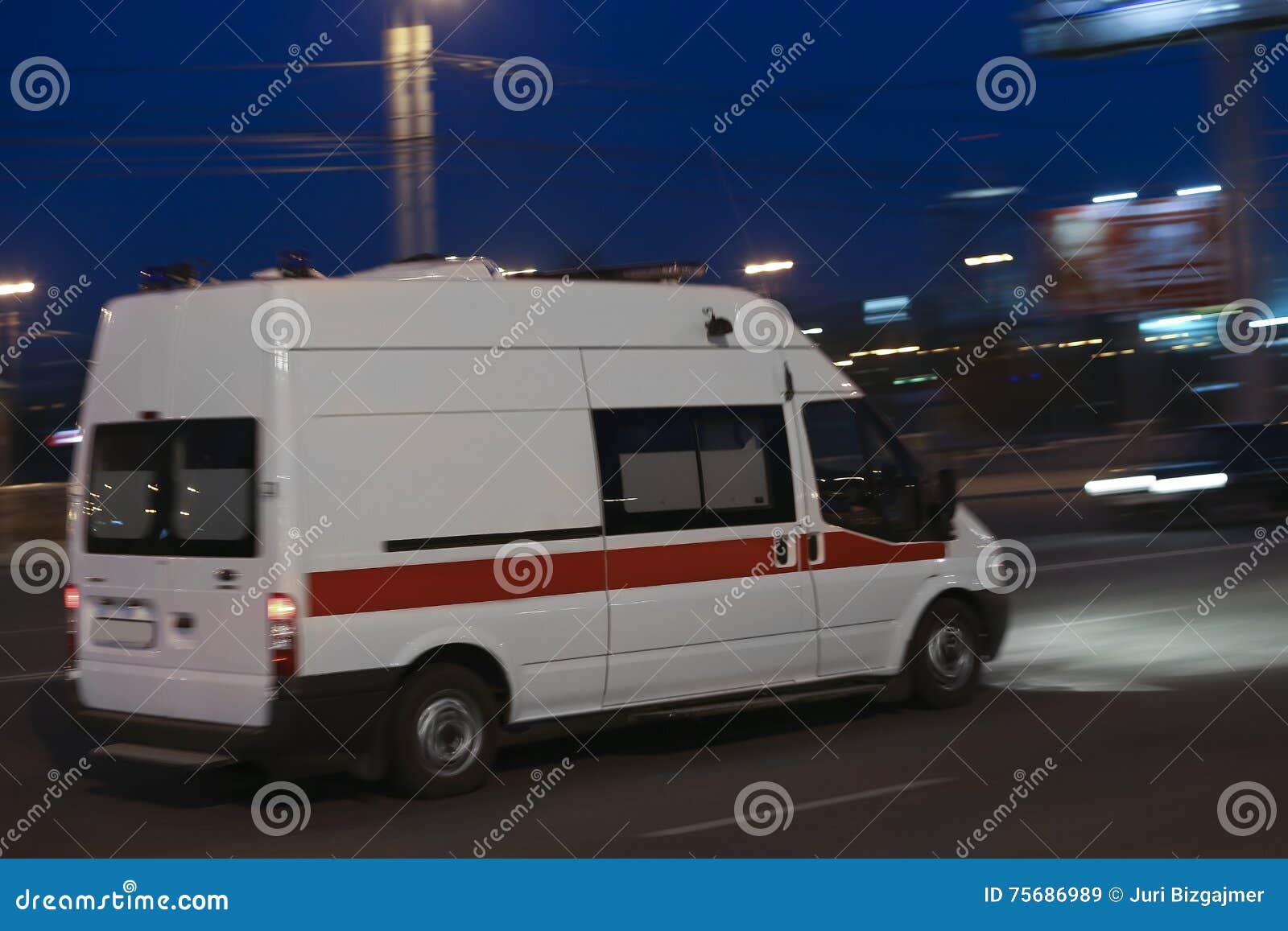 Ambulance Goes on Night City Stock Image - Image of outdoors, color ...
