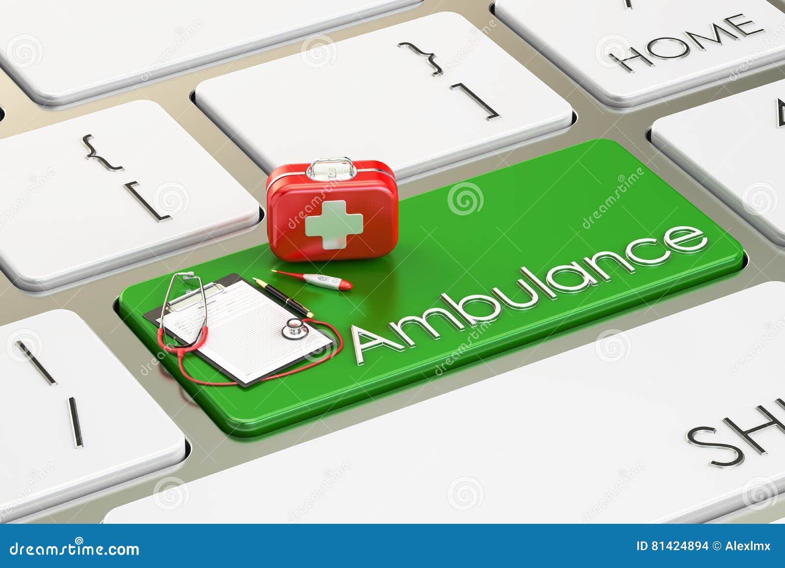 Ambulance Key on Keyboard, 3D Stock Illustration - Illustration of ...