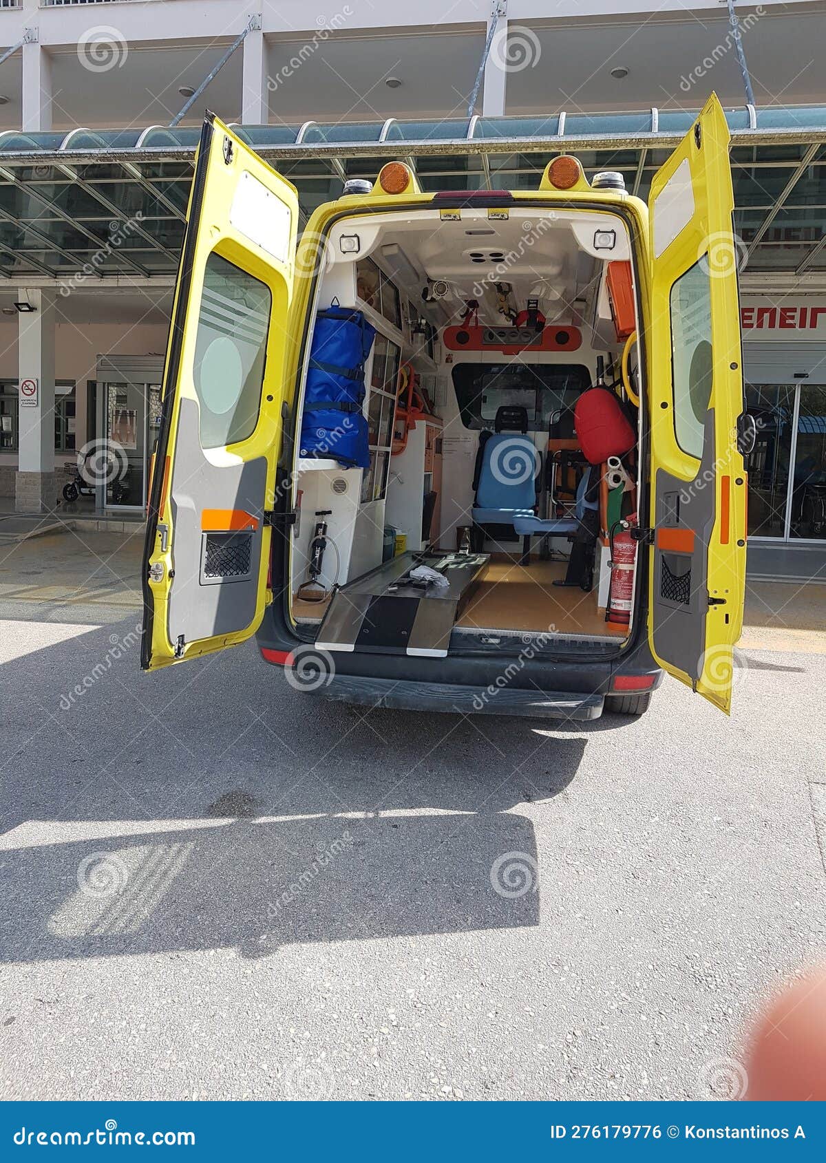 Ambulance Open Doors in Greek Hospital Stock Photo - Image of medicine ...