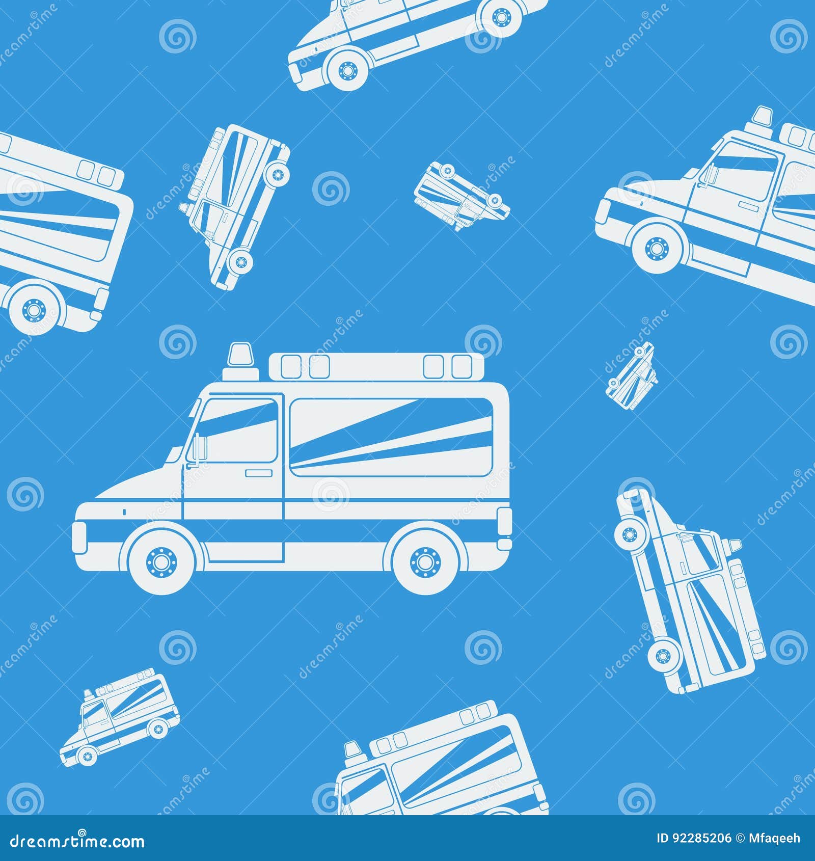 Flat Monochrome Ambulance Vector Seamless Pattern Stock Vector ...