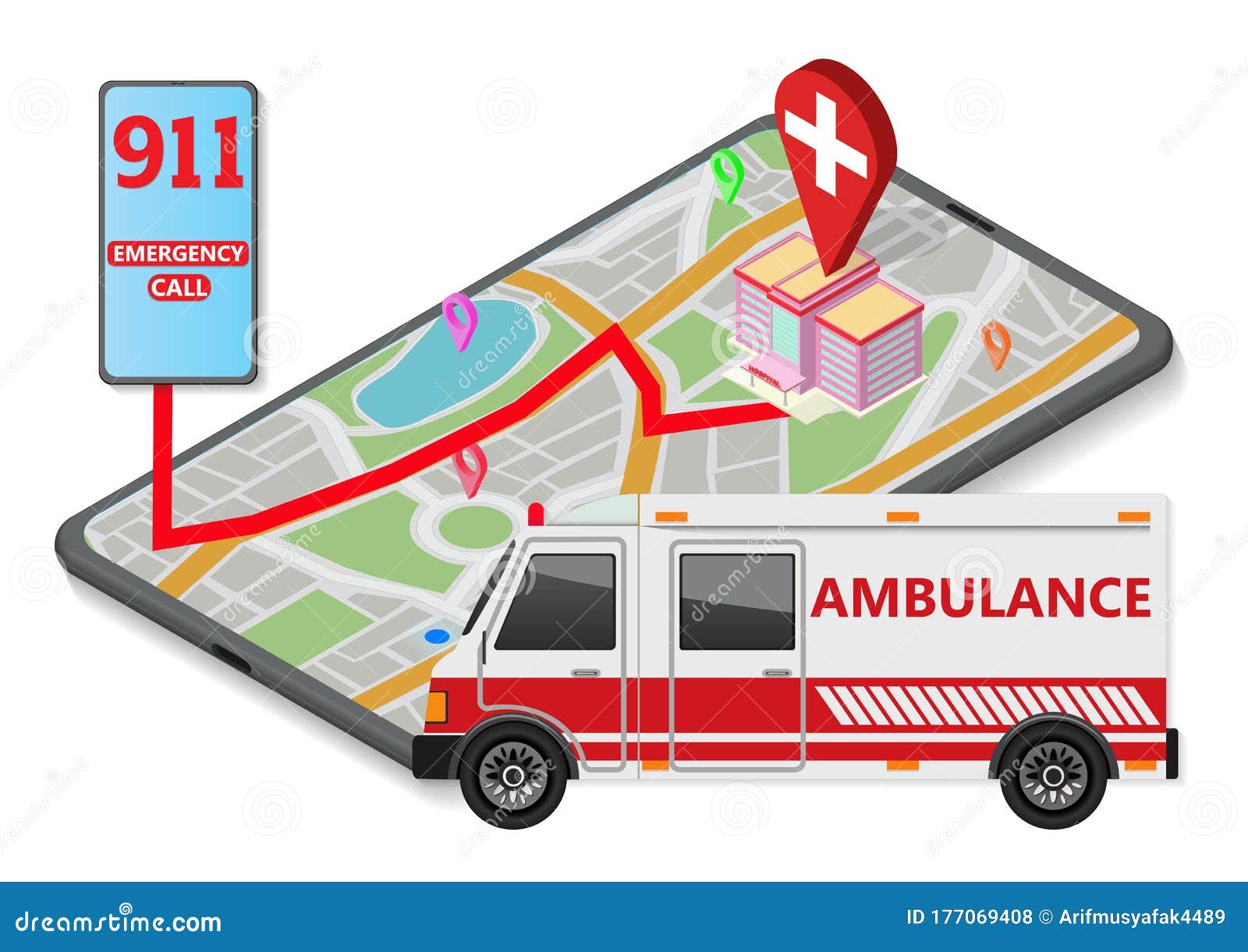 Ambulance Service. 911 Urgent Hospital Emergency Call Stock ...