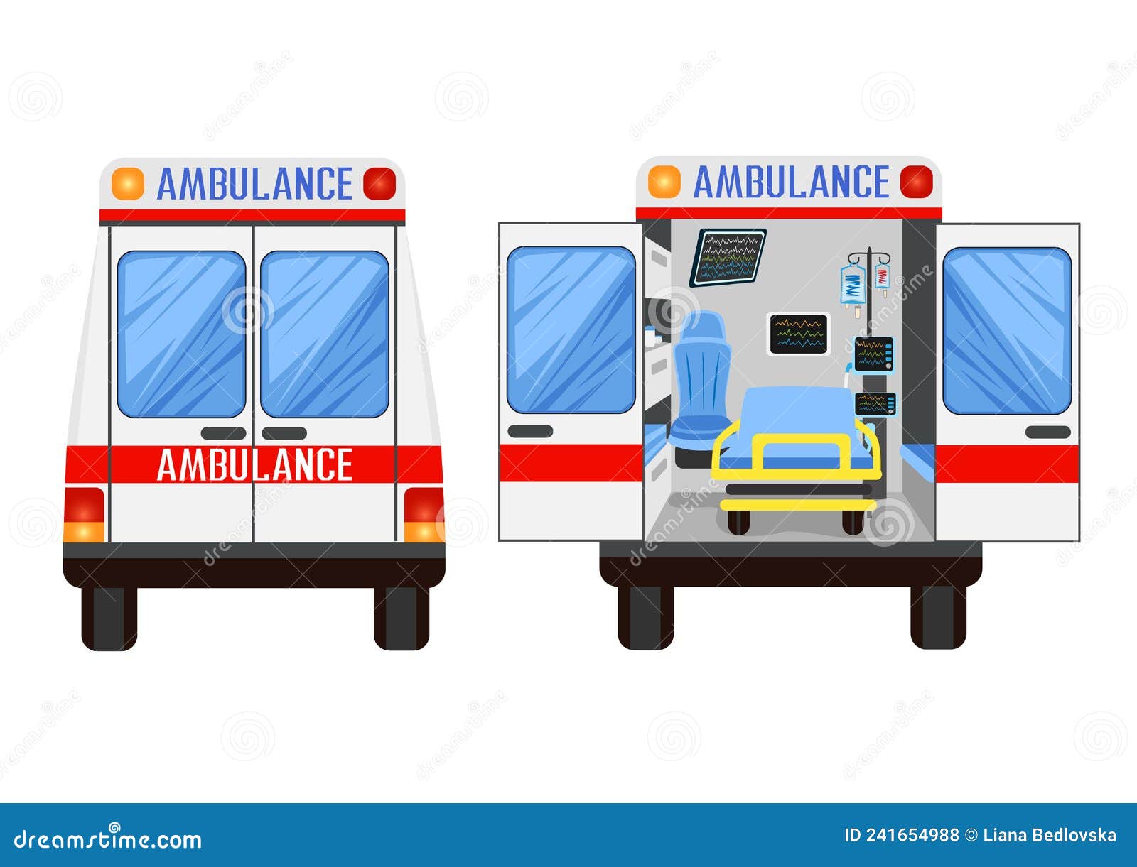 Set of Ambulance Rear View with Open and Closed Doors Stock Vector ...