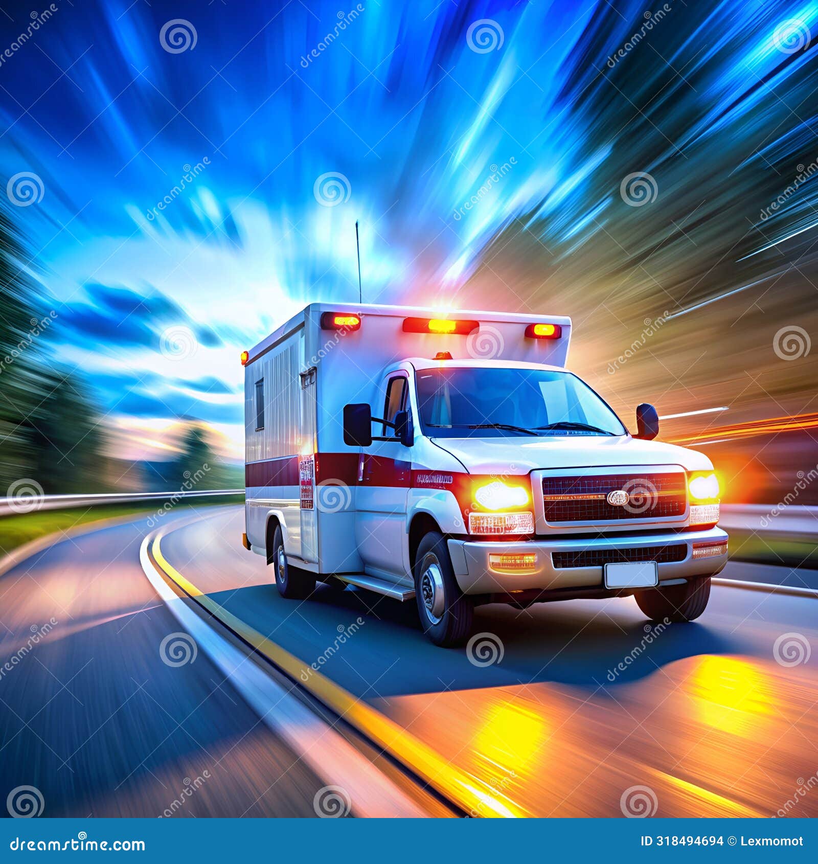 An Ambulance Speeds Through A Neon-lit Urban Street, Its Siren Wailing ...